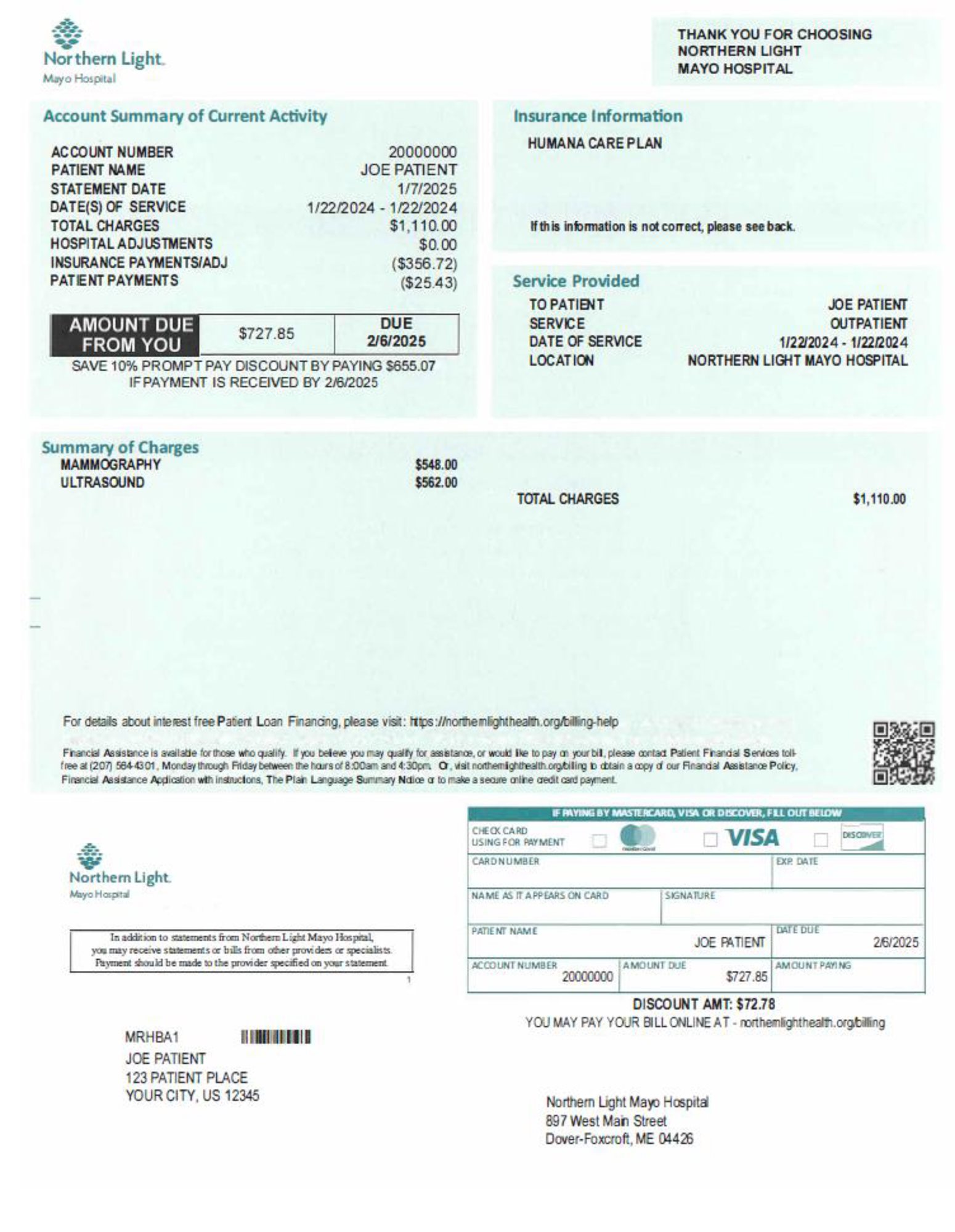 Mayo Patient Billing Statement - Northern Light Health